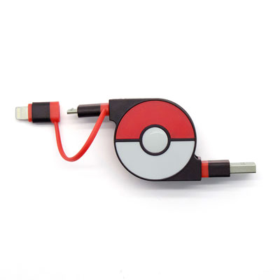 cheero 2in1 Retractable USB Cable with Lightning ＆ micro USB POKEMON ...