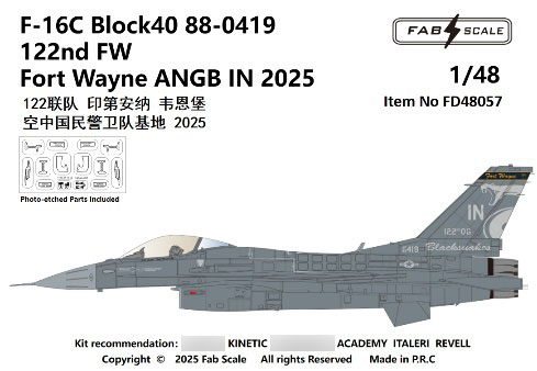 1/48 F-16C ブロック40 88-0419 第122戦闘航空団 インディアナ州空軍州兵 フォートウェイン基地 2025年-amiami.jp-あみあみオンライン本店-