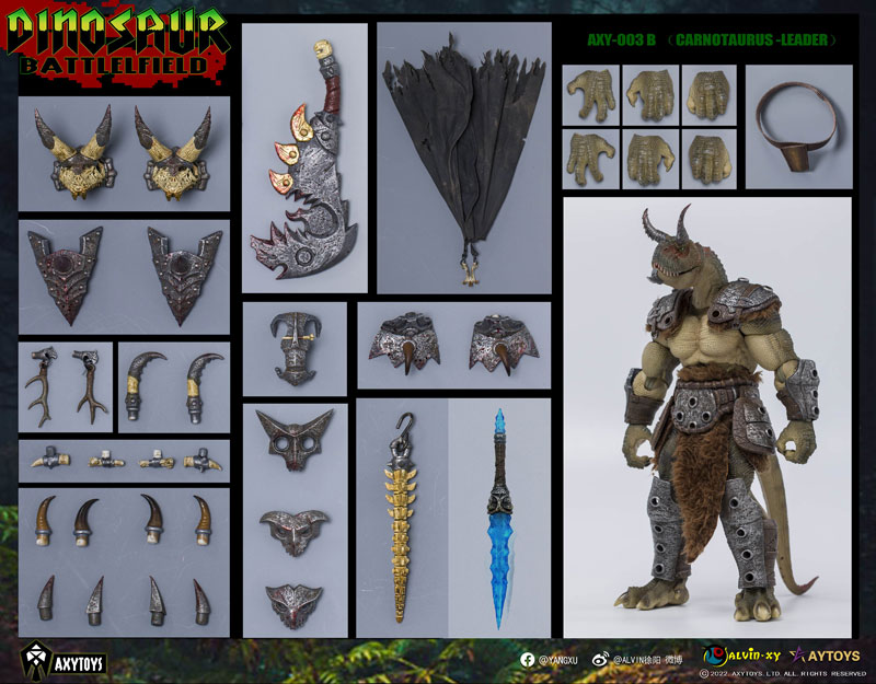 ダイナソー・バトルフィールド AXY003B 肉食トロサウルス部族首長(グリーン) 1/12スケール可動フィギュア-amiami.jp ...